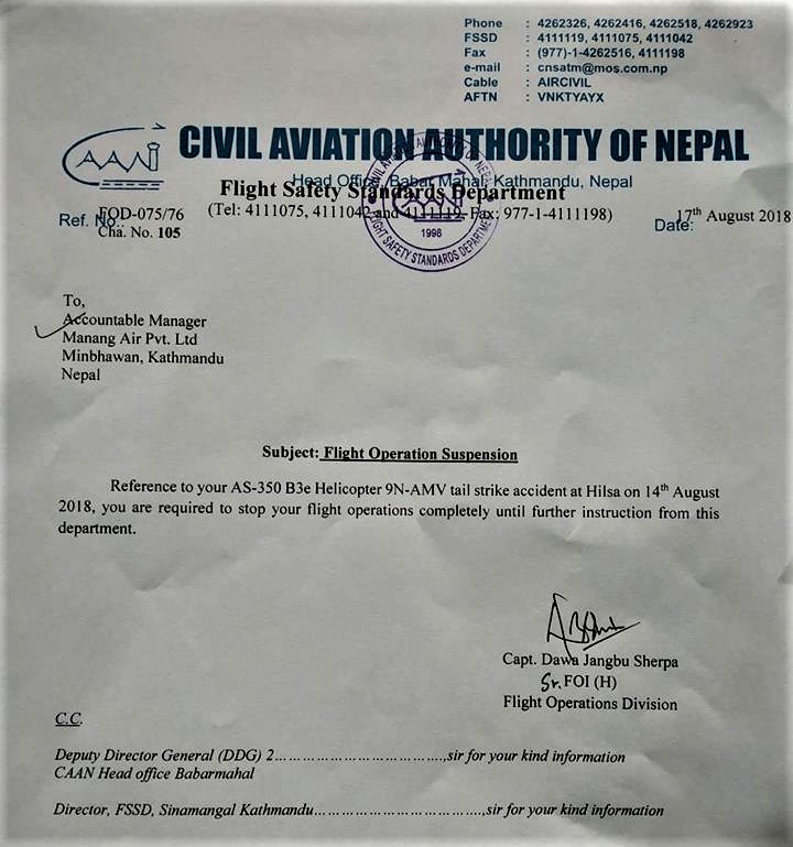 CAAN Notice Manang | Aviation Nepal