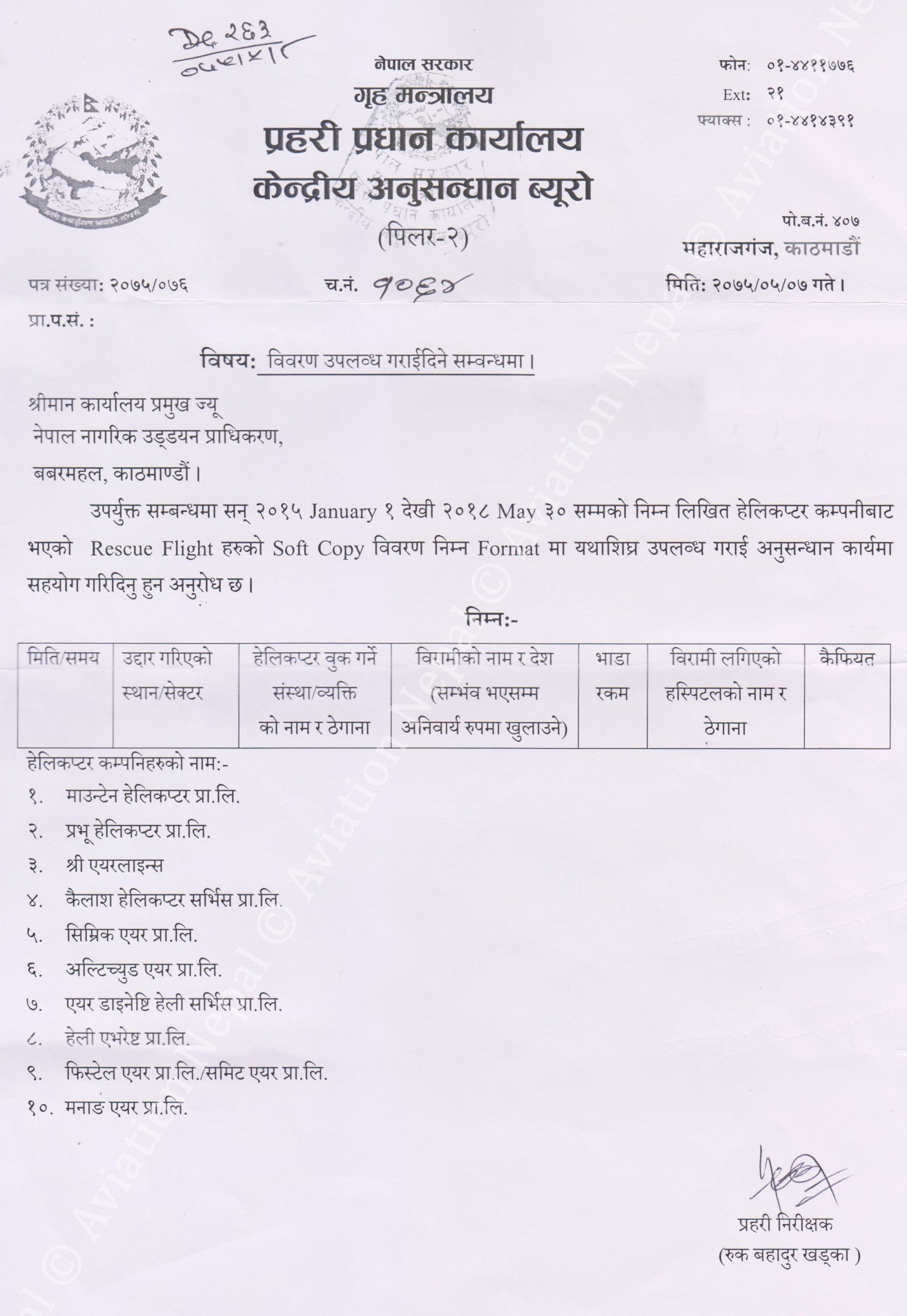 CIB Letter Nepal | Aviation Nepal