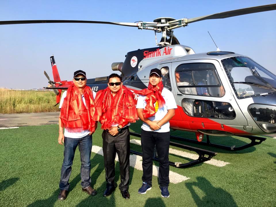 Simrik’s new H125 delayed delivery helicopter lands TIA in Dashain Tika