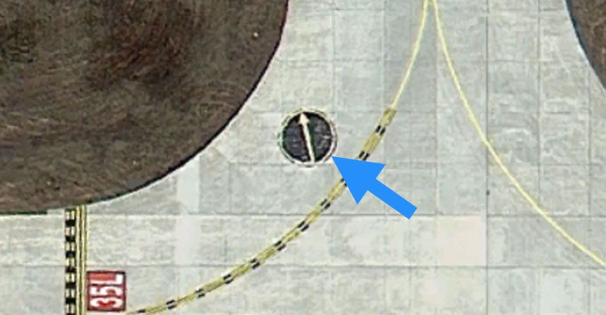 Airport markings and signs used to ensure safe landing and taxing
